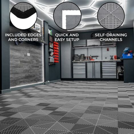 Vented Modular Interlocking Flooring Tiles & Edges 225 x Grey