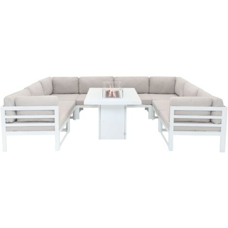 Modular Garden Furniture Set With Fire Pit - White