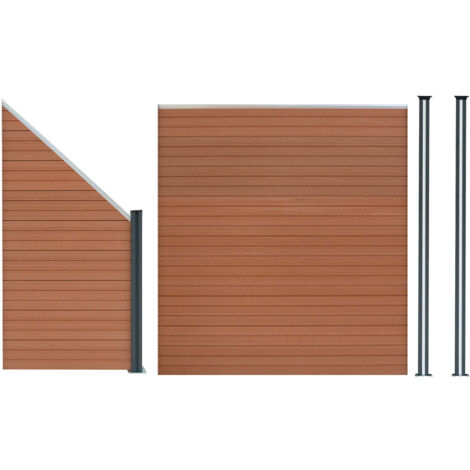 Composite Fence Panel Angled Piece & 3 Metal Posts 6ft Double