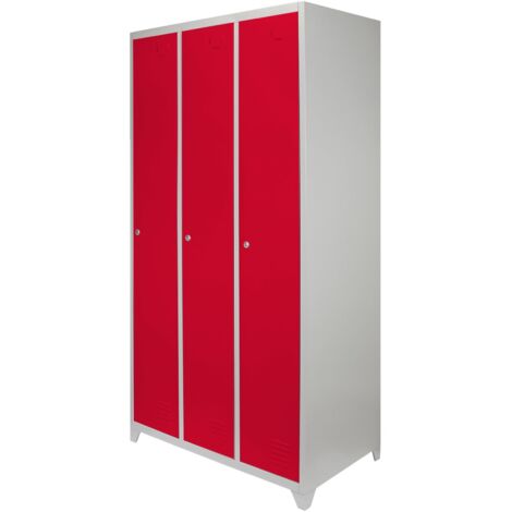 MonsterShop 3 Door Wide Steel Storage Lockers, Red & Grey Metal