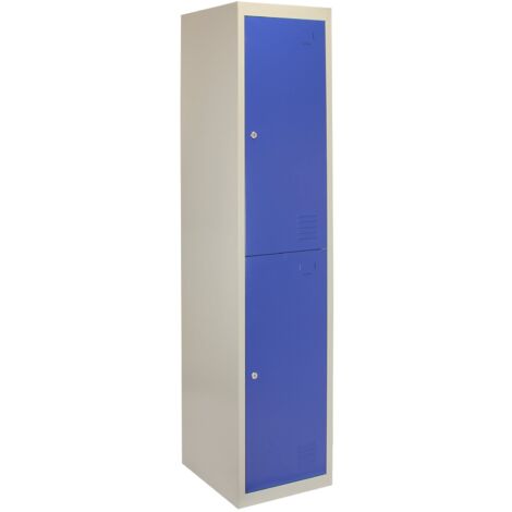 3 x Metal Storage Lockers - Two Doors, Blue - Flatpack