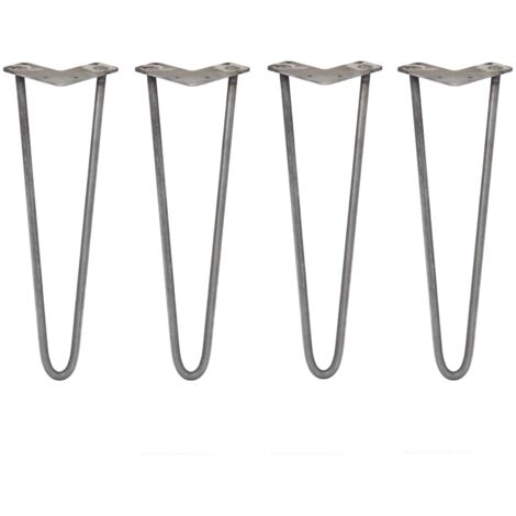 4 x 16" Hairpin Legs - 2 Prong - 12mm - Raw Steel