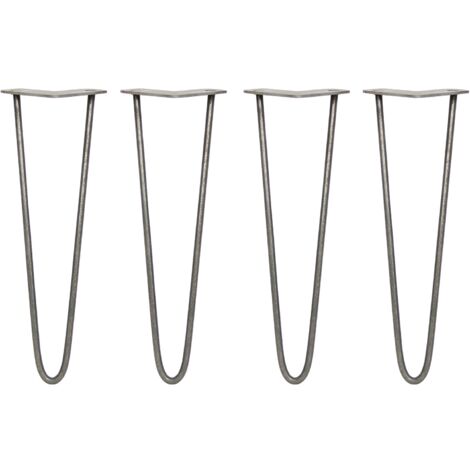 4 x 16" Hairpin Legs - 2 Prong - 10mm - Raw Steel