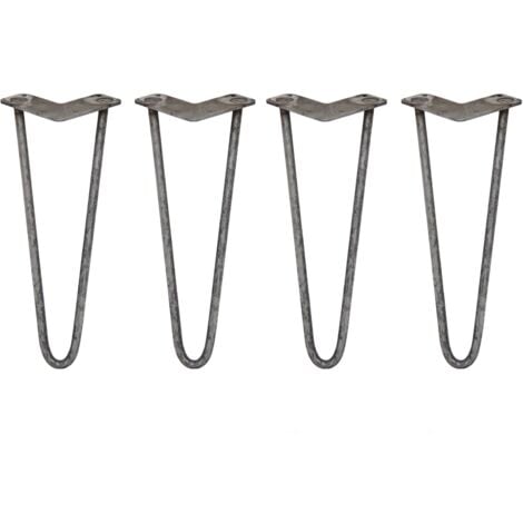 4 x 14" Hairpin Legs - 2 Prong - 12mm - Raw Steel