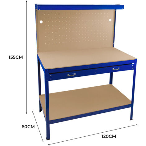 Workbench with Pegboard, Drawer & Light – Blue