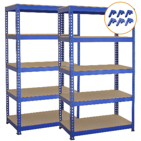 2 x Blue Racking Bay Unit 5 Tier Heavy Duty Steel Metal 150kg