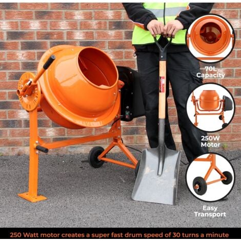 T-Mech 70 Litre Electric Cement Mixer 250W Portable Mortar