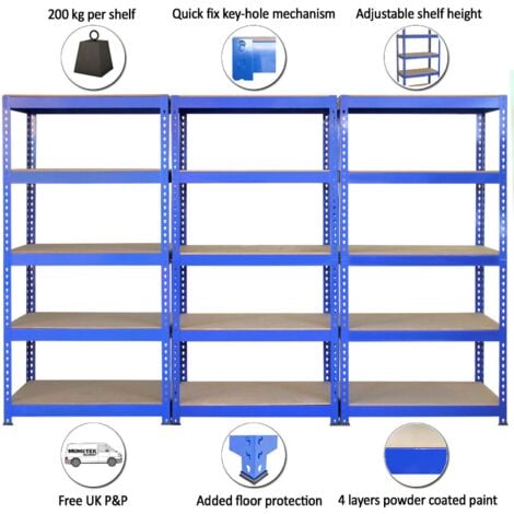 3 x Q-Rax Racking Blue 90 x 50 x 180cm + 2 x Racking Blue 120 x