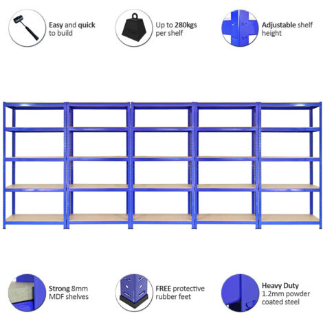 5 x T-Rax 90cm Blue Racking & Bay Connectors