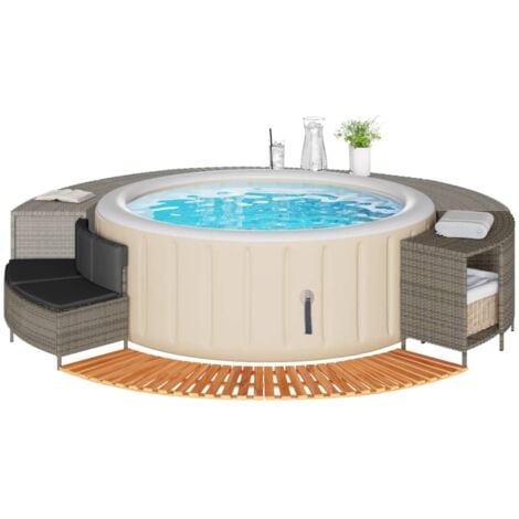 vidaXL Whirlpool-Umrandung Grau Poly Rattan und Massivholz Akazie