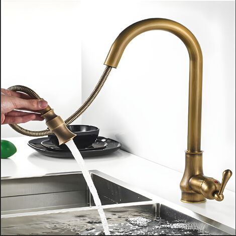 Rubinetto da cucina retrò di lusso in rame - Stile antico - Girevole a ...