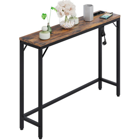 Table console étroite avec prise et port USB - 100 x 23 x 80 cm - Table ...