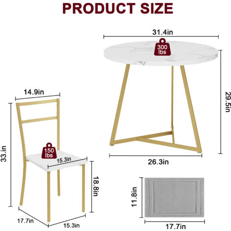Ensemble de table de salle à manger pour 2 personnes, table ronde et ...