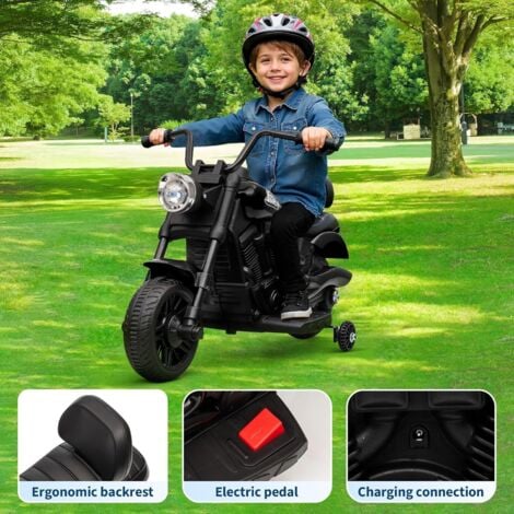 Moto électrique enfant 6V avec roulettes stabilisatrices, LED & musique ...