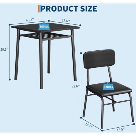 Ensemble Table à Manger et 2 Chaise - 2 Personnes, Industriel ...