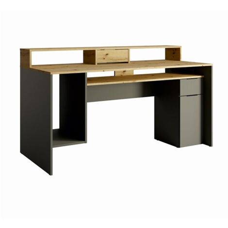 Computerschreibtisch 160 cm, Kollektion ROXI, Farbe Eiche und Grau, mit Stauraum