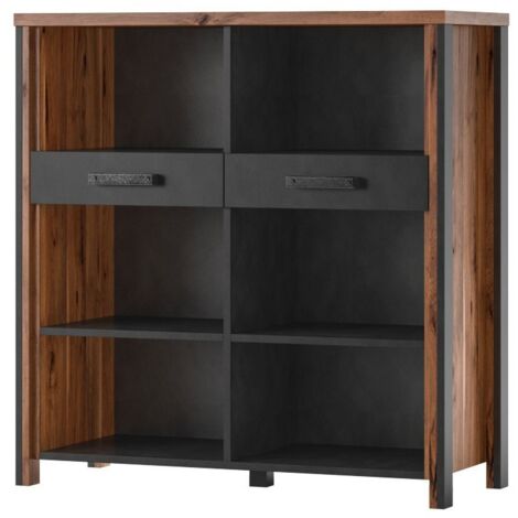 Offenes Sideboard WINDSOR - Dunkle Eiche und Anthrazitgrau - 6 Fächer ...