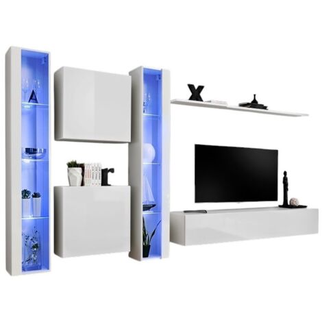 Wohnzimmer-Wandschrank-Set SWITCH XVI im Design, Hochglanz Weiß.