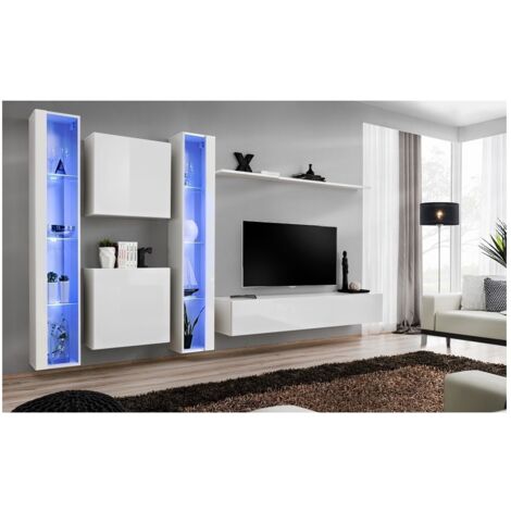 Wohnzimmer-Wandschrank-Set SWITCH XVI im Design, Hochglanz Weiß.