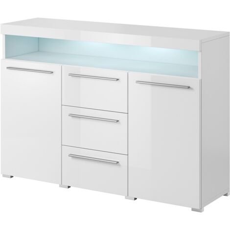 Sideboard 130cm für das Wohnzimmer in glänzendem Weiß mit integrierter ...