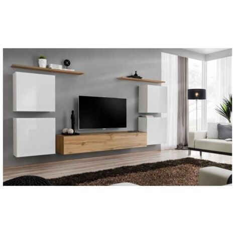 Wohnzimmermöbel-Set SWITCH IV im Design, Farben Wotan Eiche und Weiß.