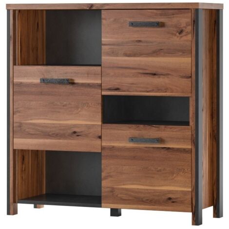 Sideboard WINDSOR 110 cm - Dunkle Eiche und Anthrazitgrau - 3 Türen, 3 ...