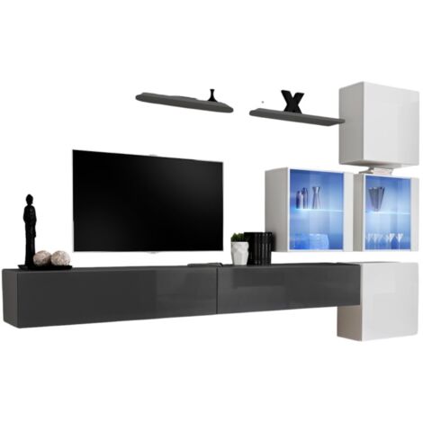 Wohnzimmermöbelset SWITCH XIX Design, in glänzendem Grau und Weiß.