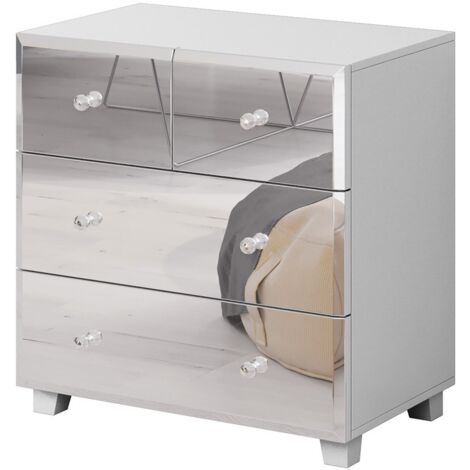 Kommode mit 4 Schubladen, weißer Korpus und mit Spiegeln verkleidete ...