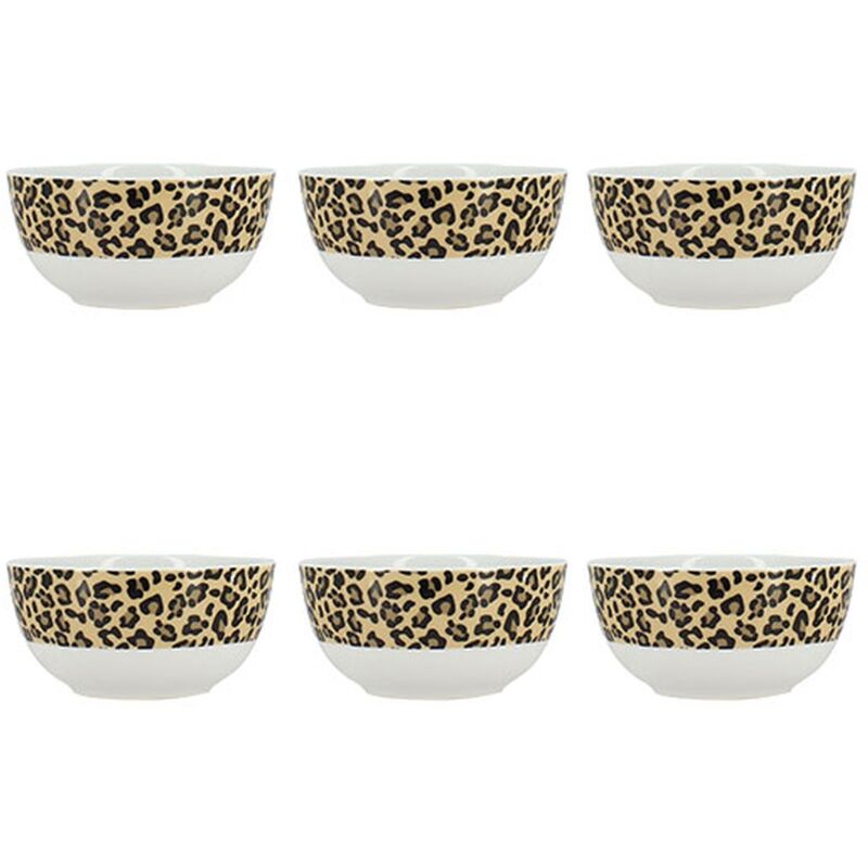 Lot de 6 bols 60cl en porcelaine, LEOPARD