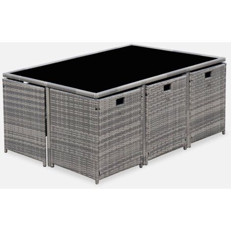 Mesa de jardín encastrable resina con 10 sillones + cobertor