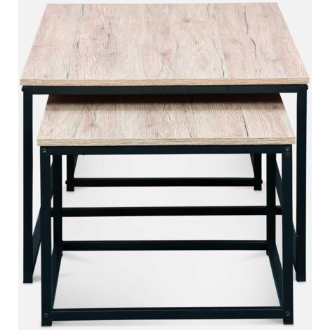 Mesa nido encastrable de metal y efecto madera, set de 3