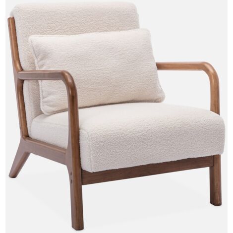 Banco de 2 plazas + sillón borreguito de madera de caucho teñida