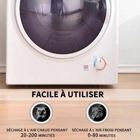 Sèche-linge Blanc,Mini Sèche,linge à évacuation,2.5 kg,Compact 850 W ...