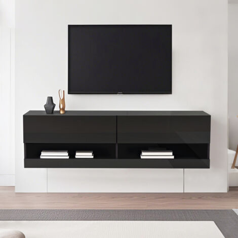 Meuble TV Simple avec éclairage LED 7 couleurs réglables,Meuble TV ...