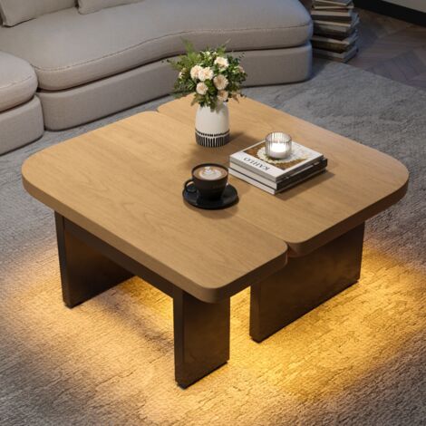 Table basse moderne bois écologique LED, design 2-en-1, 2 tiroirs ...