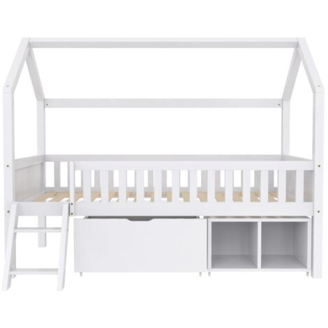 Lit cabane enfant 200x90 avec tiroirs de rangement - Barrière de ...