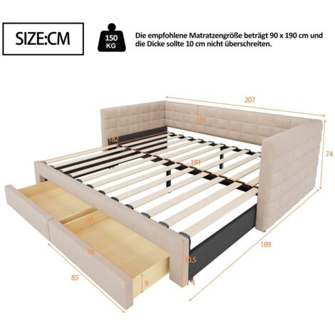 Canapé-lit 3-en-1 convertible 90x190 - Transformable en lit simple ou ...