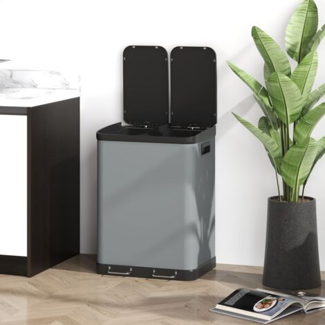 Poubelle de cuisine 2x30L à pédale - Couvercle avec seau intérieur ...