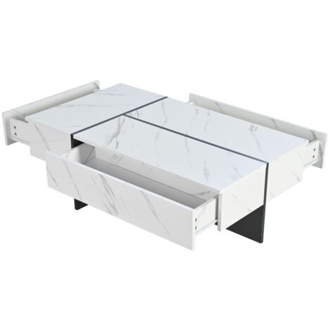 Table basse blanche effet marbre brillant LED, design moderne buffet ...