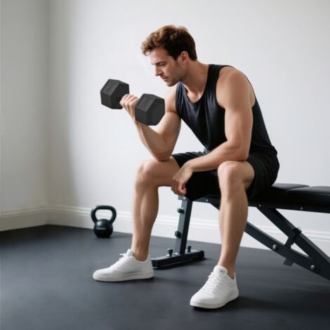 Haltère 1x20kg Poignée Moletée Fonte - Musculation Maison/Salle Sport ...