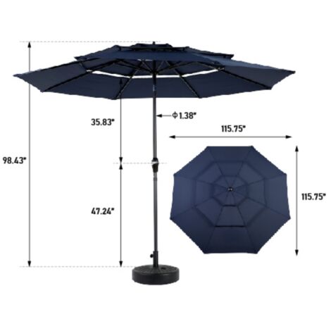 Parasol droit-Rectangulaire-Double Face-Grand-avec Manivelle-Bleu ...