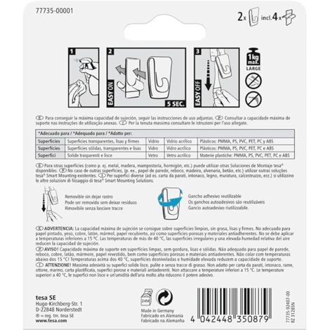 Tesa 77735 Ganchos Adhesivos Para Espejos Superficies Transparentes Max ...