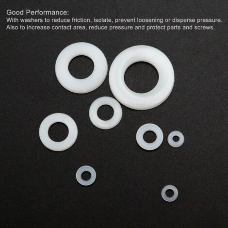 Sollbry 700 arandelas de plástico de nailon blanco, kit surtido de arandelas planas redondas de ...