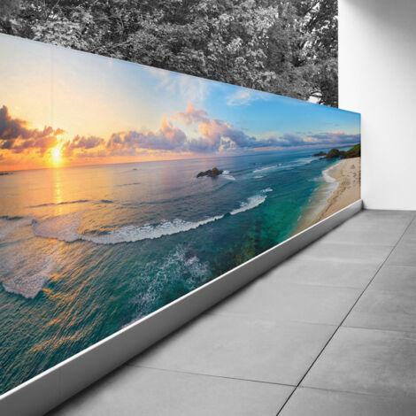Brise vue Trompe l'oeil - 100x325 cm - Couché de soleil - Recto Imprimé ...
