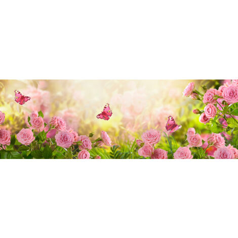 Brise vue Trompe l'oeil - 90x270 cm - Fleurs papillons - Recto Imprimé ...