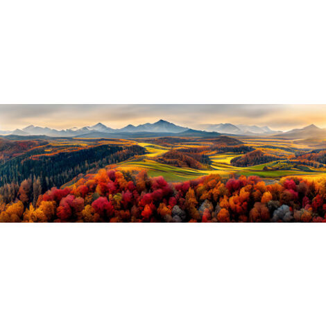 Brise vue Trompe l'oeil - 100x277 cm - Paysage montagnes - Recto ...