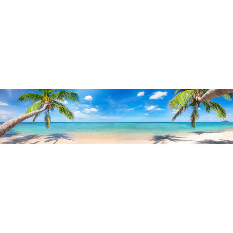 Brise vue Trompe l'oeil - 90x382 cm - Vue plage cocotiers - Recto ...