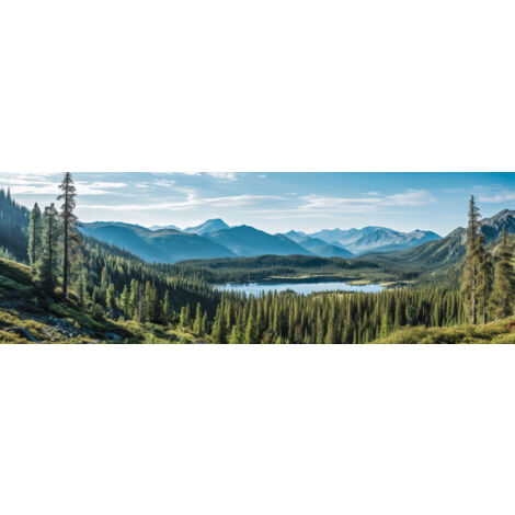 Brise vue Trompe l'oeil - 100x300 cm - Vue lac et montagnes - Recto ...
