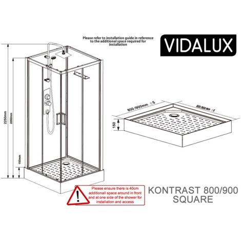 Vidalux Kontrast 800 x 800 Square Hydro Shower Cabin
