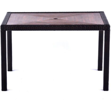 Ascot 1200 x 900 Rattan Rectangular Teak Polyresin Top Dining Table - Black and Brown